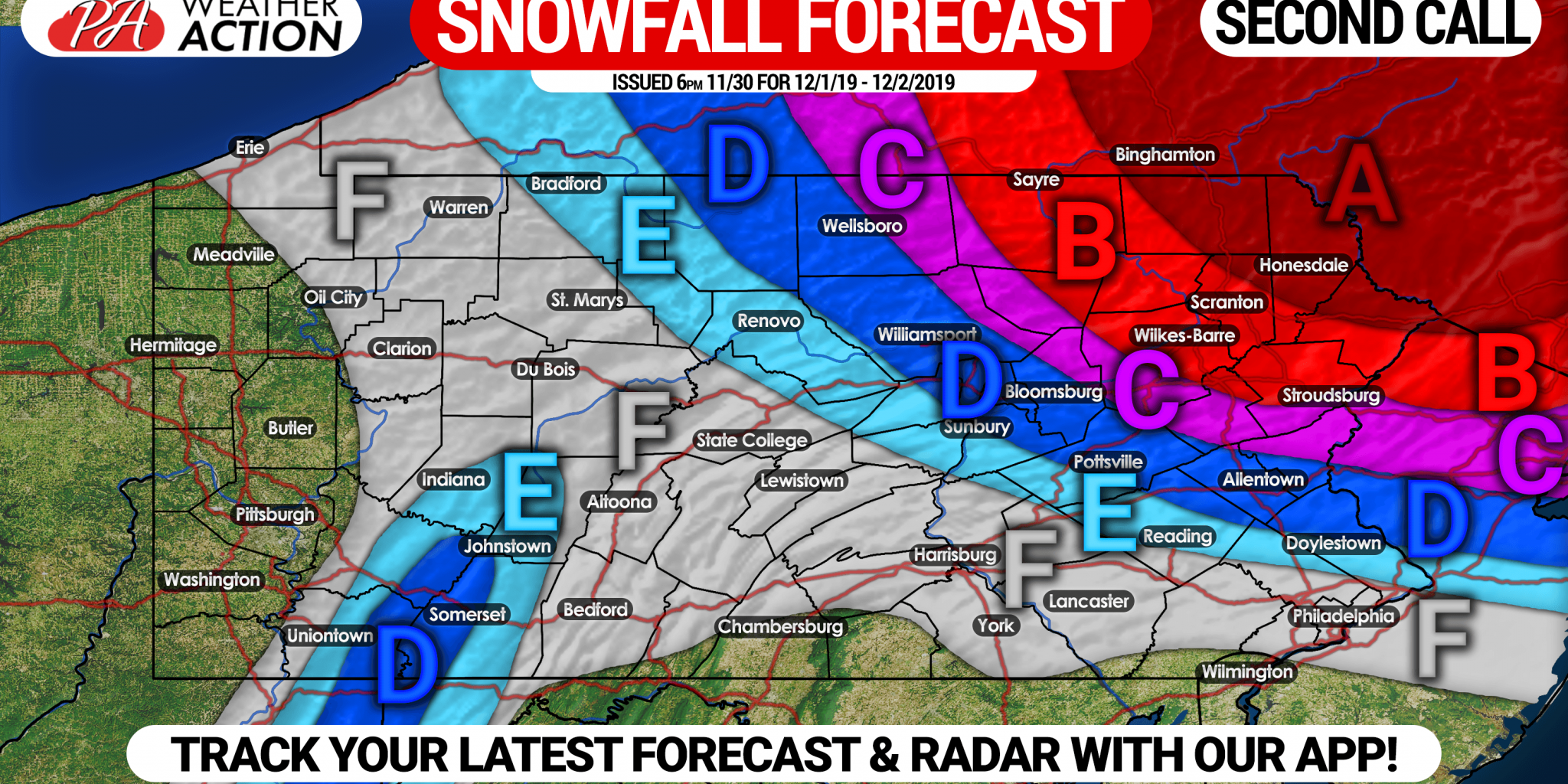 Final Call Ice Map for Sunday & Second Call Snowfall Forecast for Sunday into Monday – PA ...