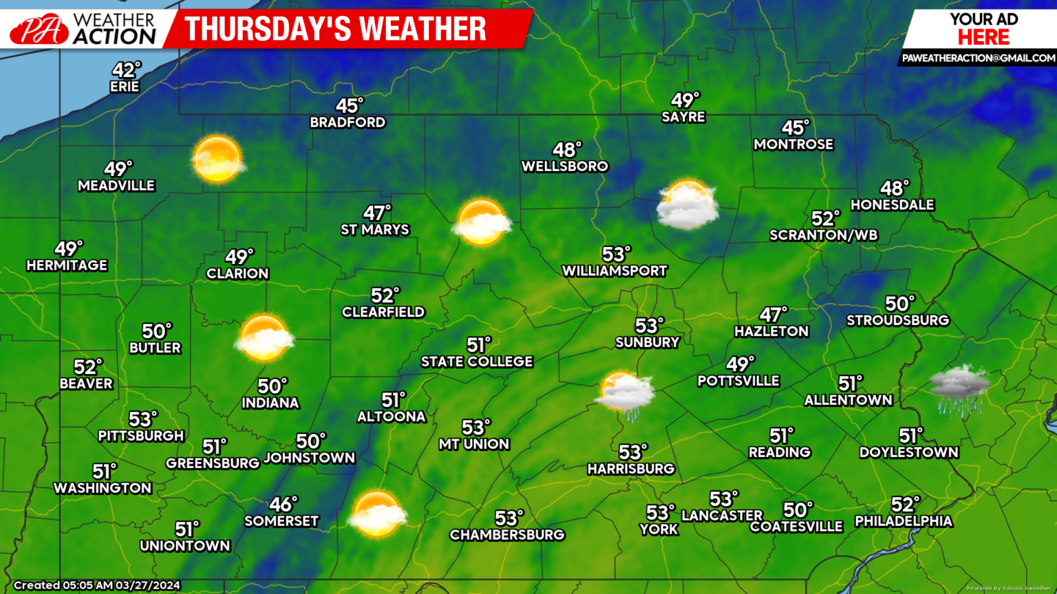 Pennsylvania Weather Forecast for Wednesday March 27 - Friday March 29 ...