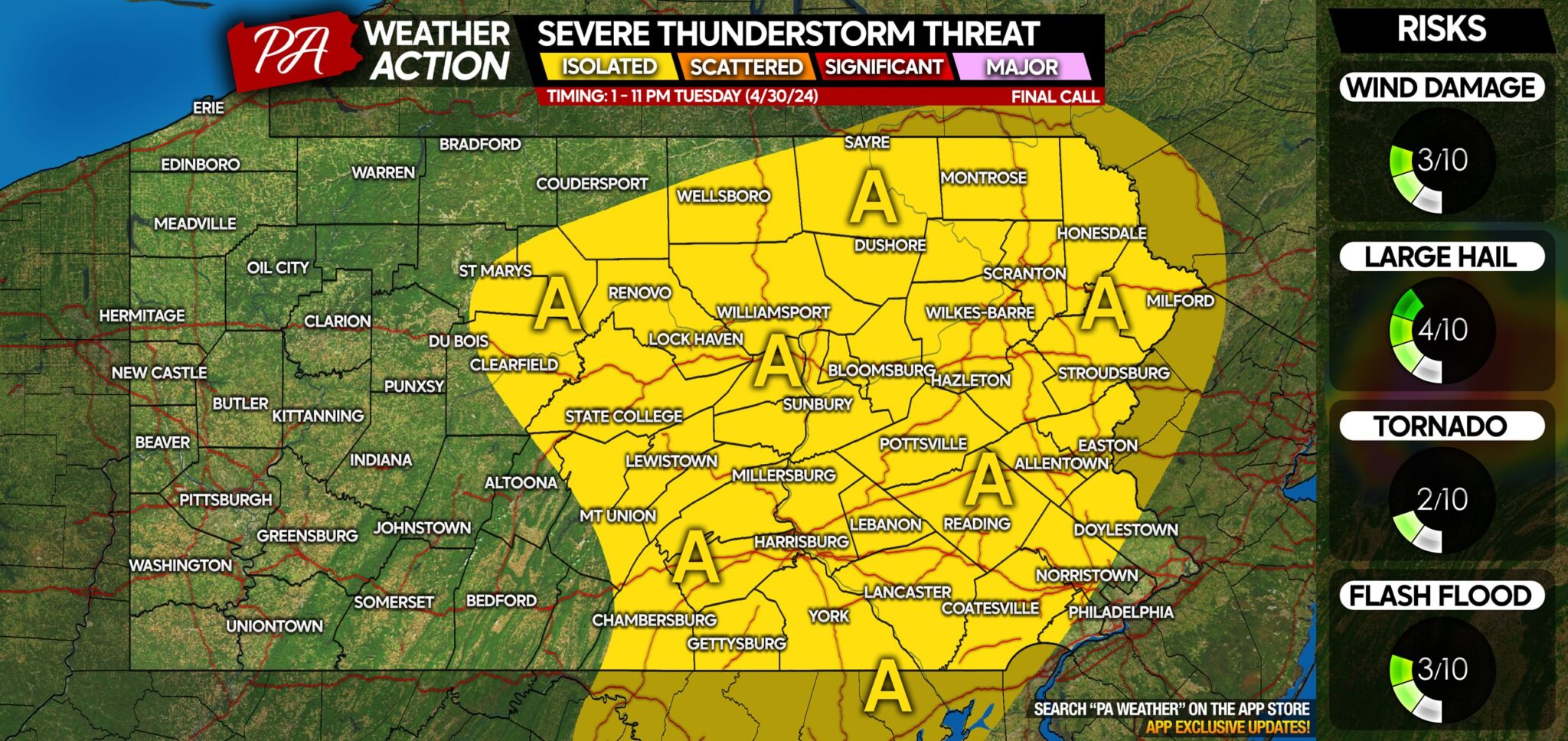 Thunderstorms Possible Tuesday In Parts of Pennsylvania; Threat of Hail ...