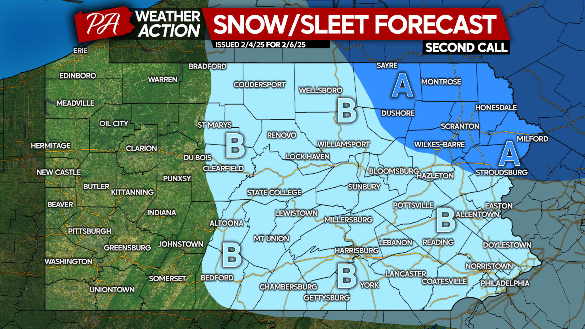 Second Call Ice & Snow/Sleet Forecast for Messy Winter Storm Hitting PA ...
