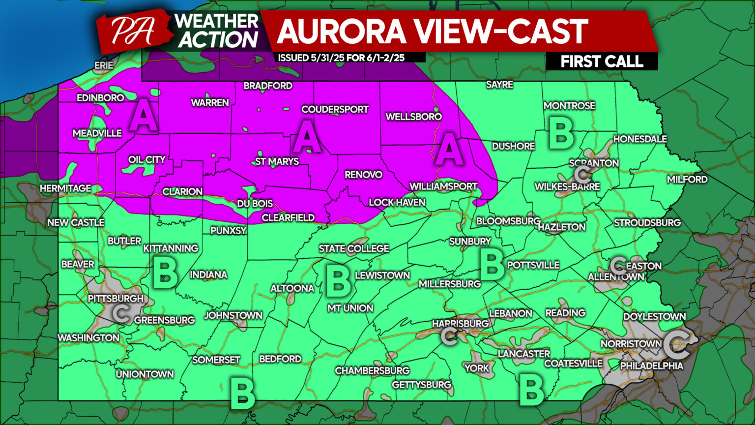 Vibrant Aurora Forecast Sunday Night in Pennsylvania - PA Weather Action