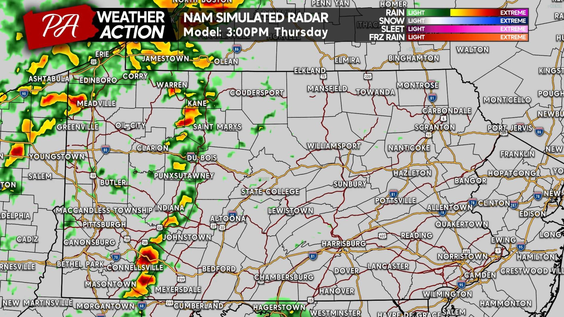 Supercell Thunderstorms and Bowing Line Segments Possible Thursday in PA